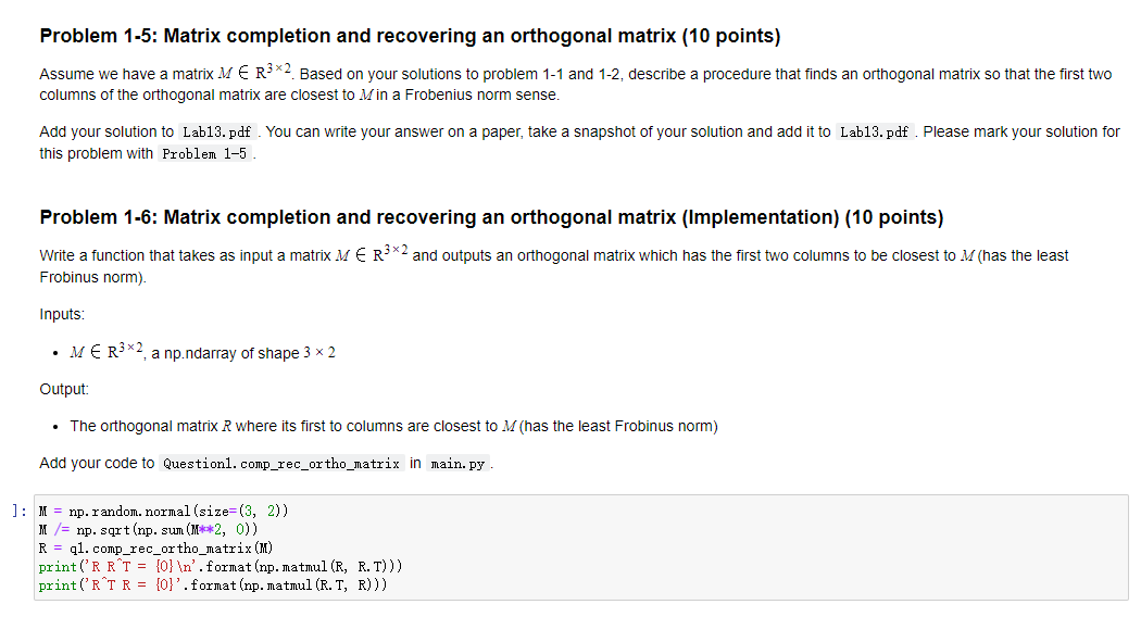 Solved Problem 1-5: Matrix completion and recovering an | Chegg.com