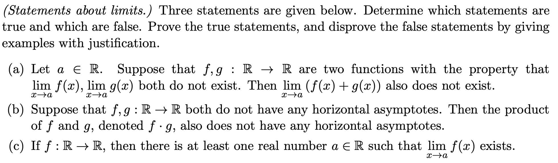 Solved (Statements about limits.) Three statements are given | Chegg.com