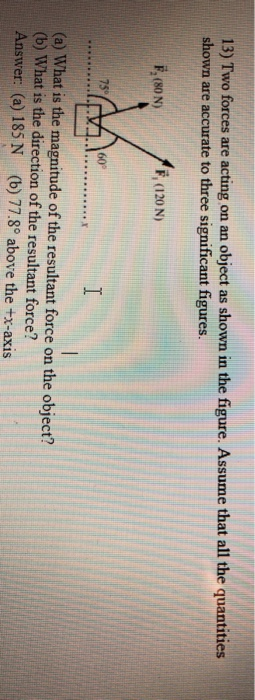 Solved 13) Two forces are acting on an object as shown in | Chegg.com