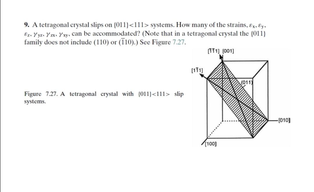 9. A tetragonal crystal slips on {011} systems. | Chegg.com