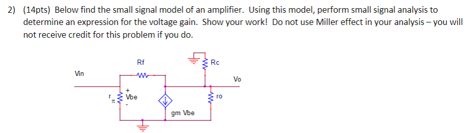 Solved (14pts) ﻿Below find the small signal model of an | Chegg.com