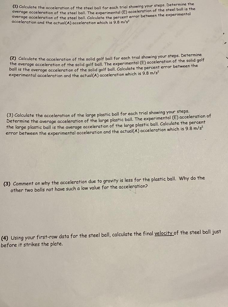 Solved FREE FALL LAB Equipment Setup: Drop Box ST 0 0 Timer | Chegg.com