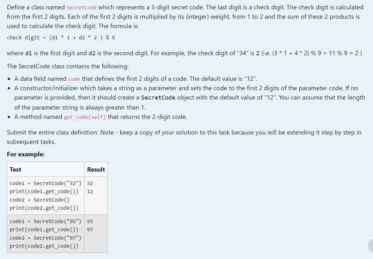 Solved Define a class named secretcode which represents a | Chegg.com