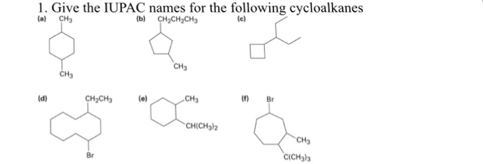 Solved 1. Give the IUPAC names for the following | Chegg.com