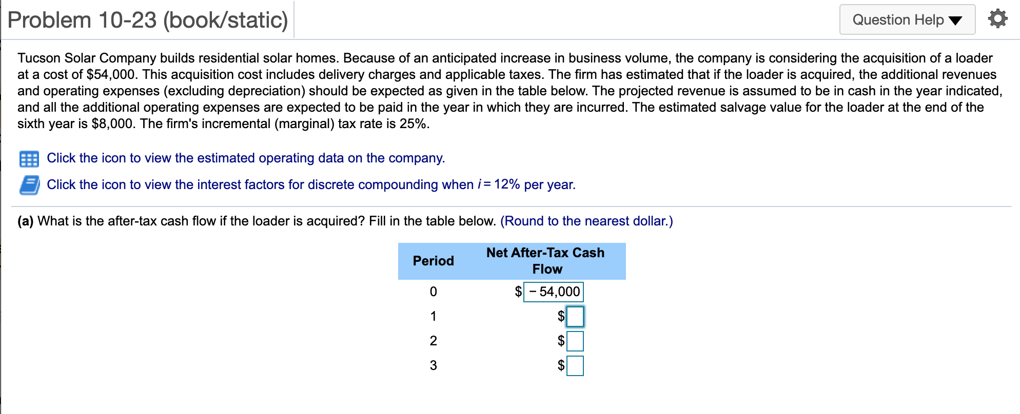 Solved Problem 10-23 (book/static) Question Help Tucson | Chegg.com