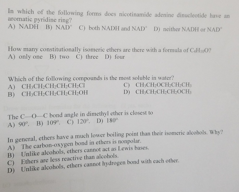 Solved In which of the following forms does nicotinamide | Chegg.com