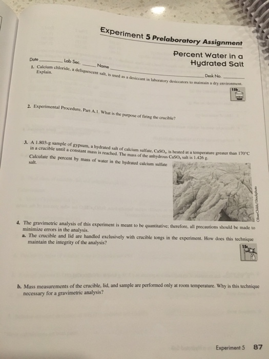 Solved Experiment 5 Prelaboratory Assignment Percent Water | Chegg.com