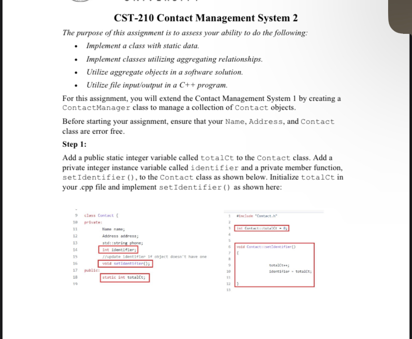 Solved CST-210 Contact Management System 2 The purpose of | Chegg.com