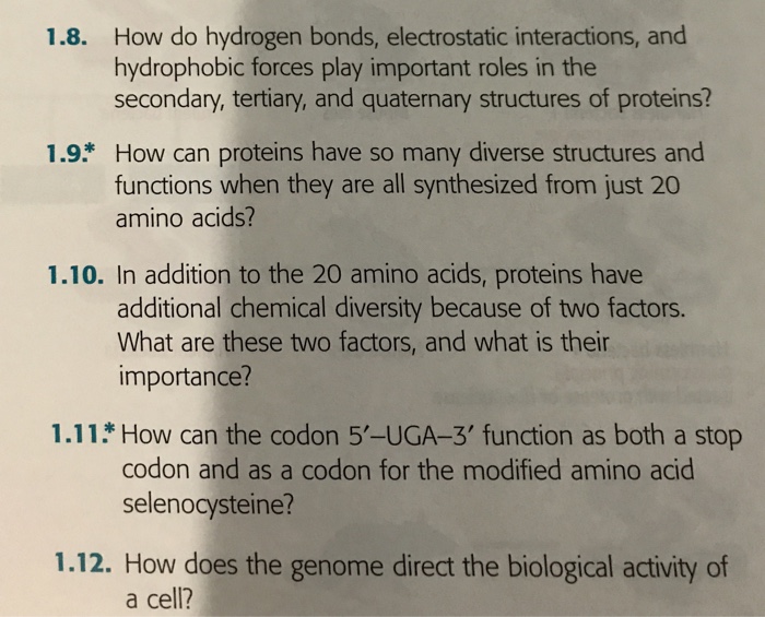 Solved how do hydrogen bonds, electrostatic interactions, | Chegg.com