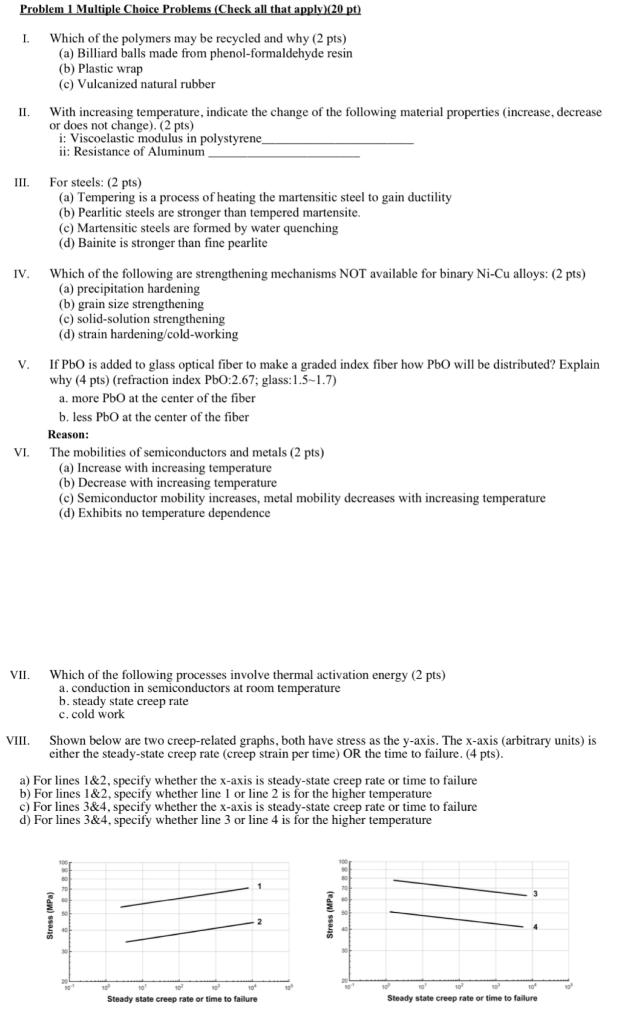 Solved Problem 1 Multiple Choice Problems (Check all that | Chegg.com
