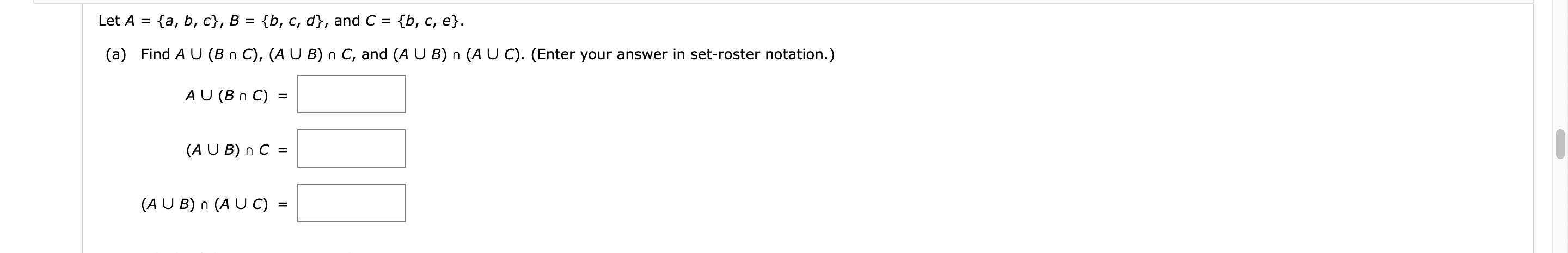 Solved et A={a,b,c},B={b,c,d}, and C={b,c,e} (a) Find | Chegg.com