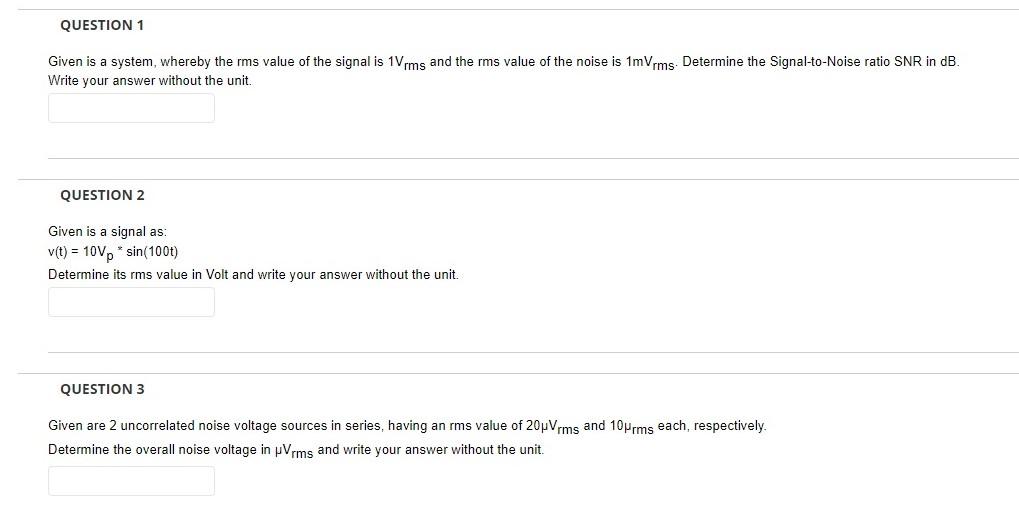 Solved QUESTION 1 Given is a system, whereby the rms value | Chegg.com