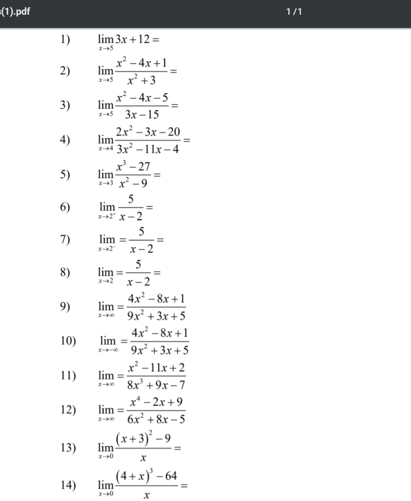 Solved (1).pdf 1) lim 3x + 1 2 x-5 2) X2-4x+1 lim x-4x - 5 | Chegg.com