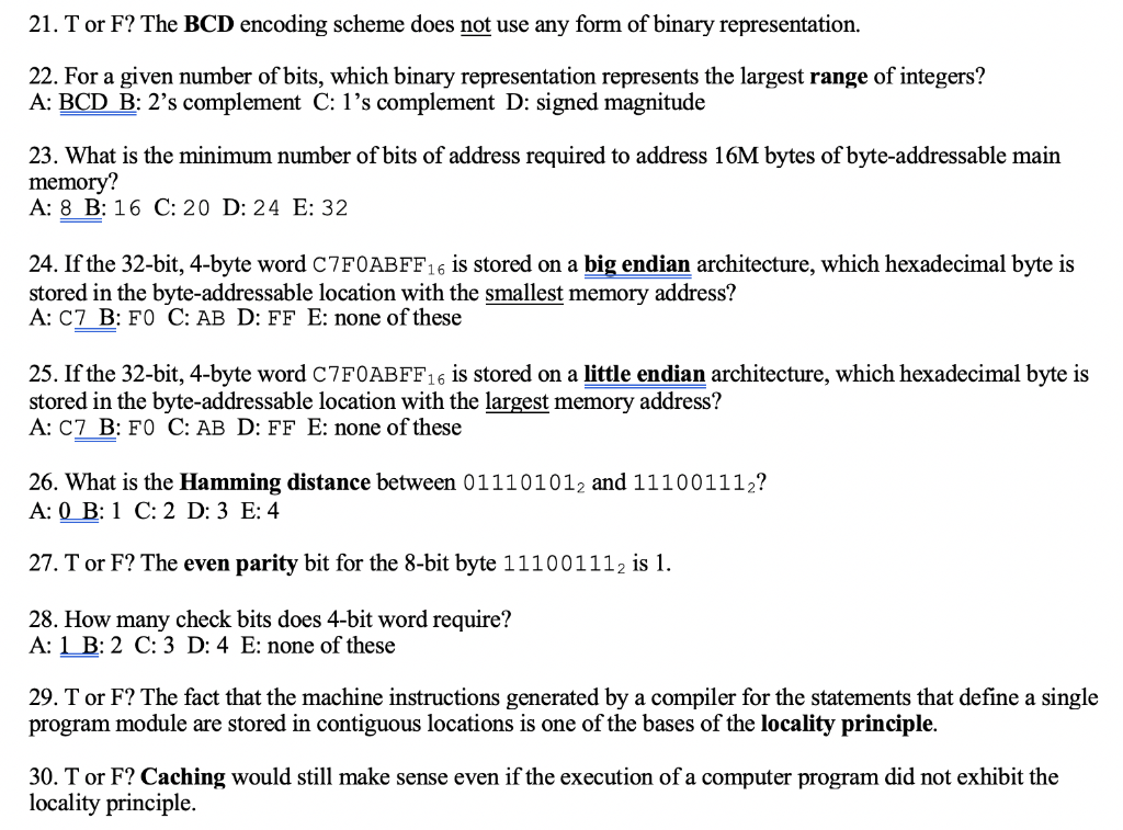 Solved 21. Tor F? The BCD encoding scheme does not use any | Chegg.com