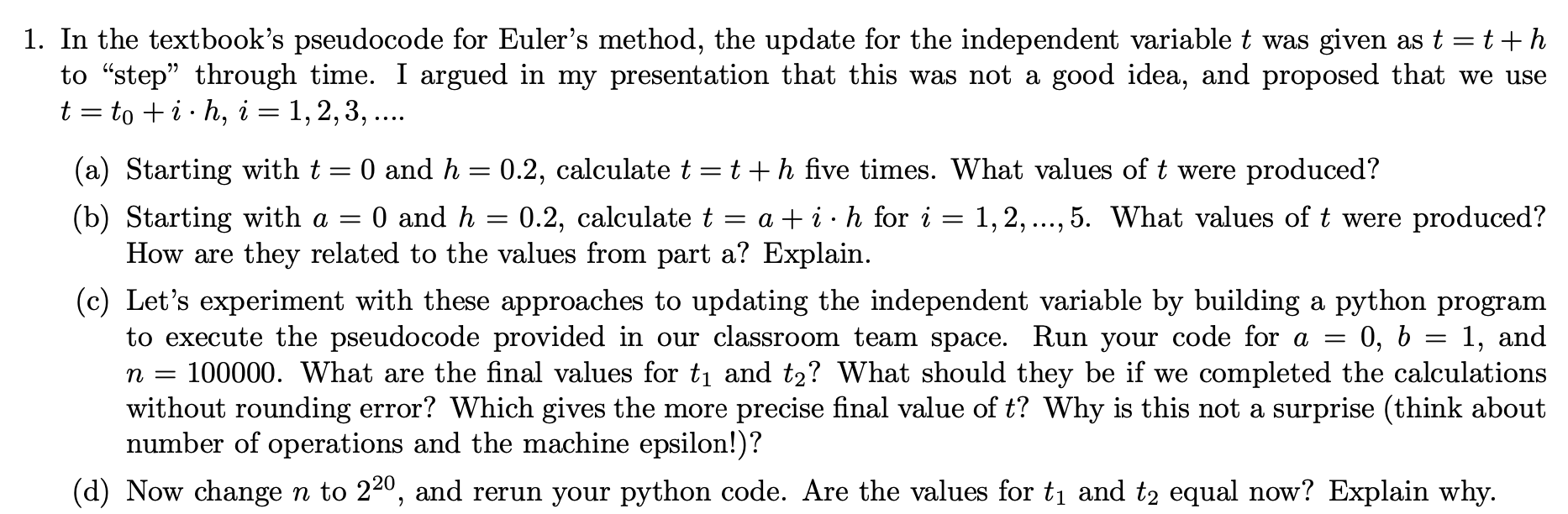 1. In the textbook’s pseudocode for Euler's method, | Chegg.com