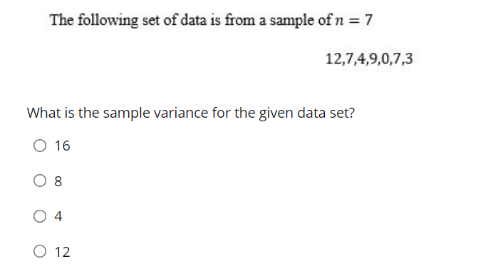 Solved The following set of data is from a sample of n = 7 | Chegg.com