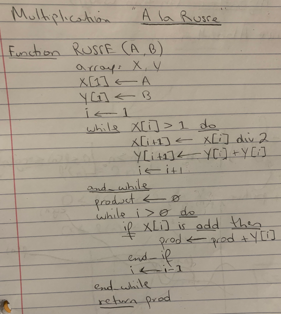 Solved From the following psuedo code A la Ruse algorithm. | Chegg.com