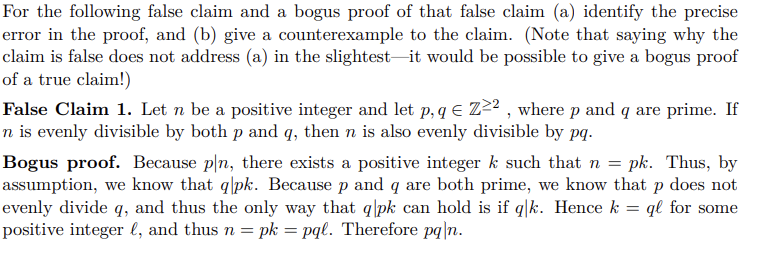 Solved For the following false claim and a bogus proof of | Chegg.com