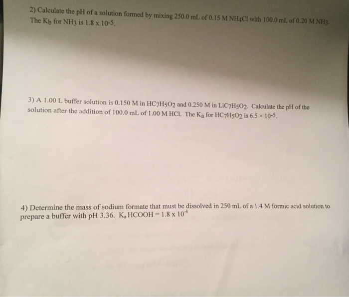 Solved Calculate the pH of a solution formed by mixing 250.0 | Chegg.com