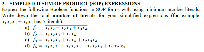 Solved 2. SIMPLIFIED SUM OF PRODUCT (SOP) EXPRESSIONS | Chegg.com