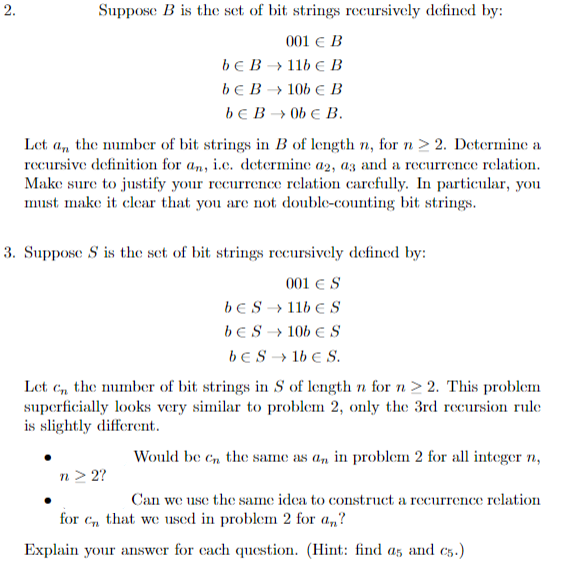 Solved 2 Suppose B Is The Set Of Bit Strings Recursively