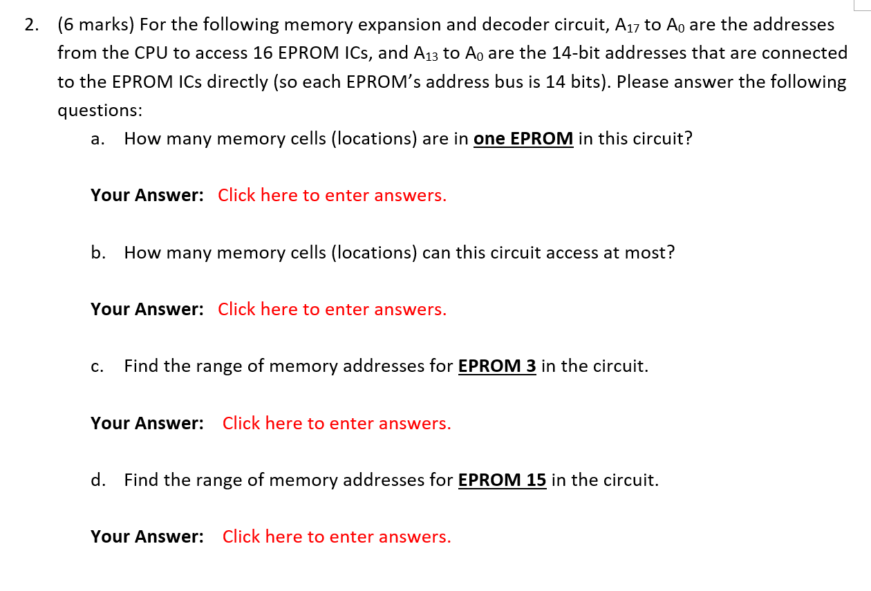 Solved 2. (6 marks) For the following memory expansion and | Chegg.com