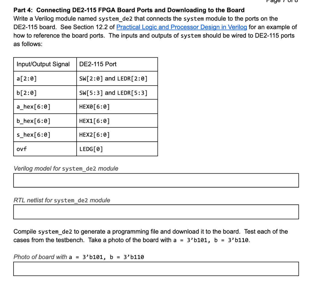 Part 4: Connecting DE2-115 FPGA Board Ports and | Chegg.com