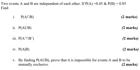 Solved Two events A and B are independent of each other. If | Chegg.com
