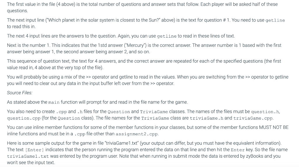 Solved Building the Trivia Game You will be writing a | Chegg.com