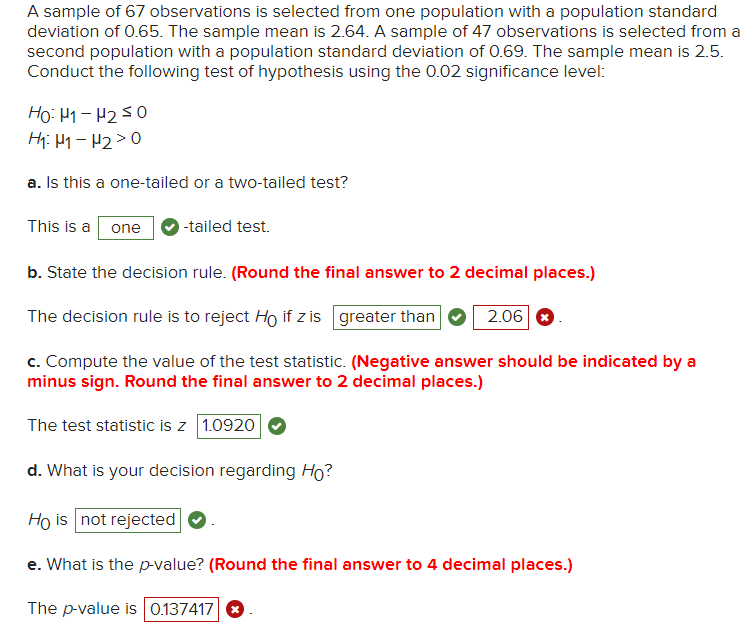 Solved A sample of 67 observations is selected from one | Chegg.com