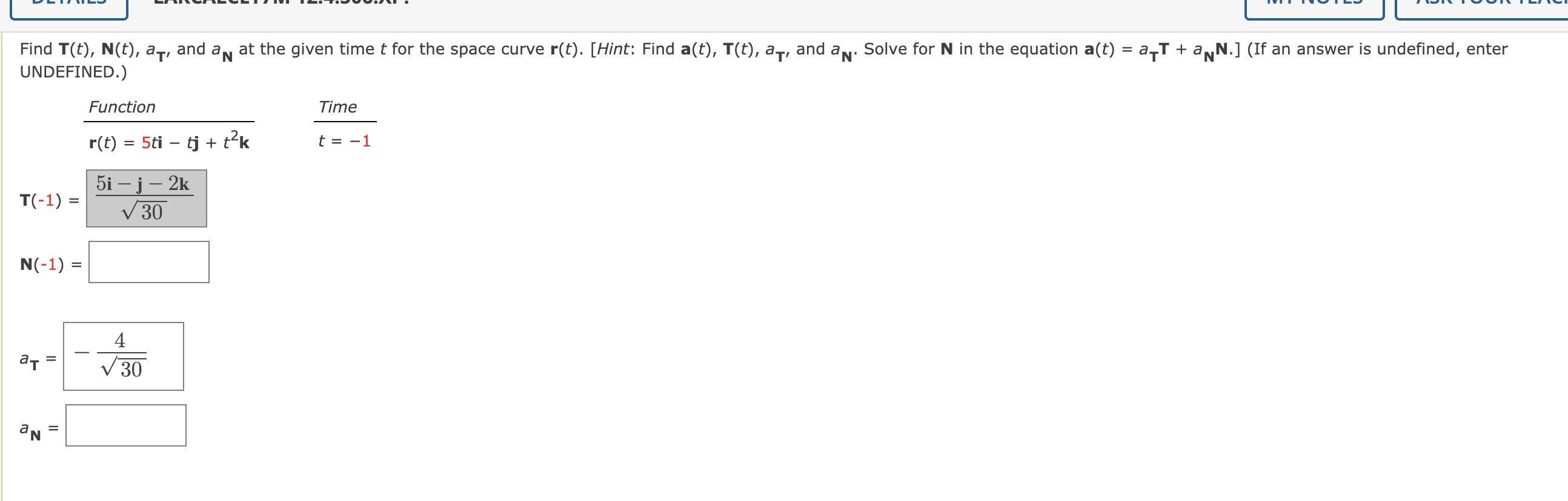 Solved Find T(t), N(t), aT, and aN at the given time t for | Chegg.com
