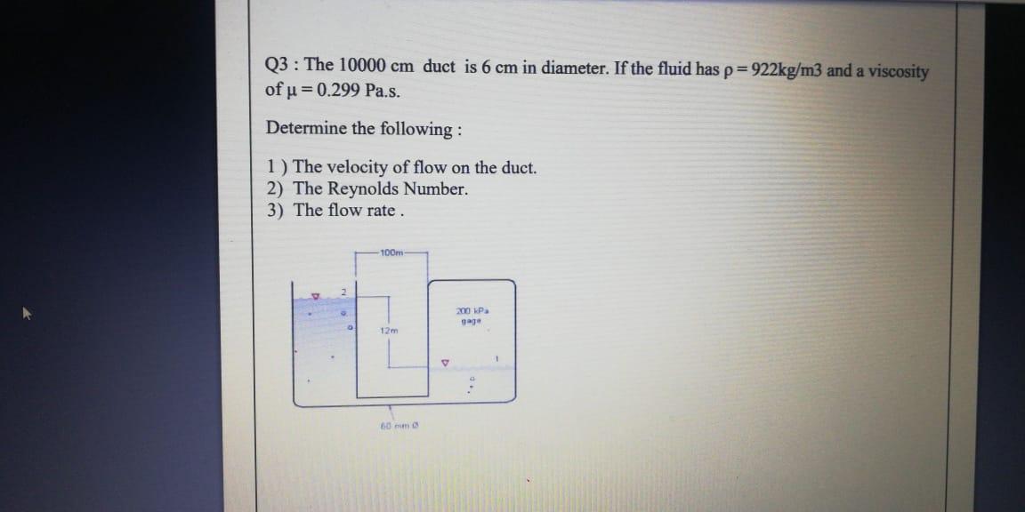 Solved Q3 : The 10000 cm duct is 6 cm in diameter. If the | Chegg.com