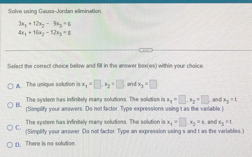 Solved Solve using Gauss-Jordan elimination. | Chegg.com