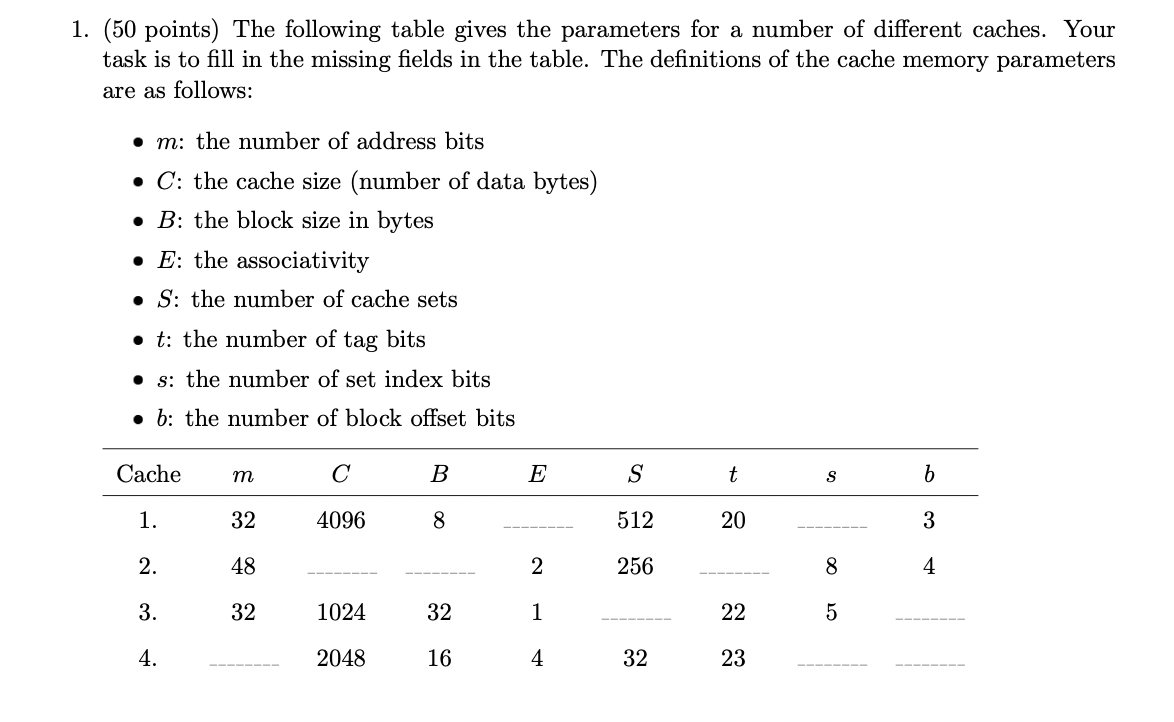 Solved 1. (50 points) The following table gives the | Chegg.com