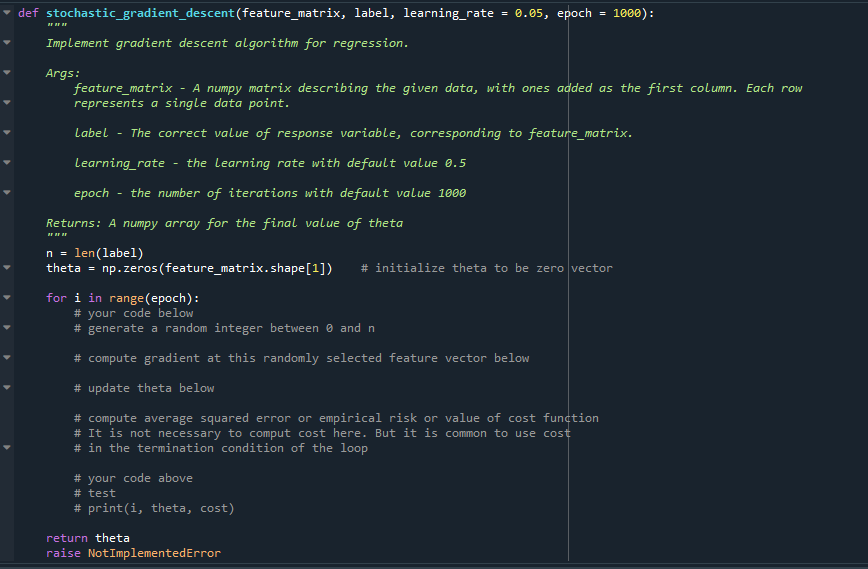 Solved def stochastic_gradient_descent(feature_matrix, | Chegg.com