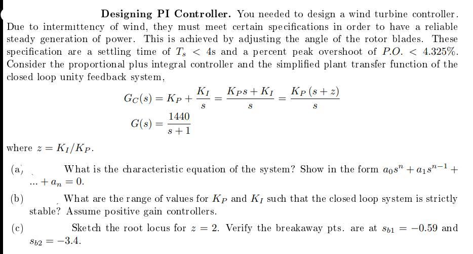 Solved Designing PI Controller. You needed to design a wind | Chegg.com