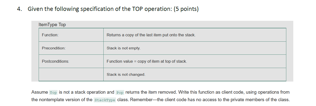 Solved 4. Given the following specification of the TOP | Chegg.com