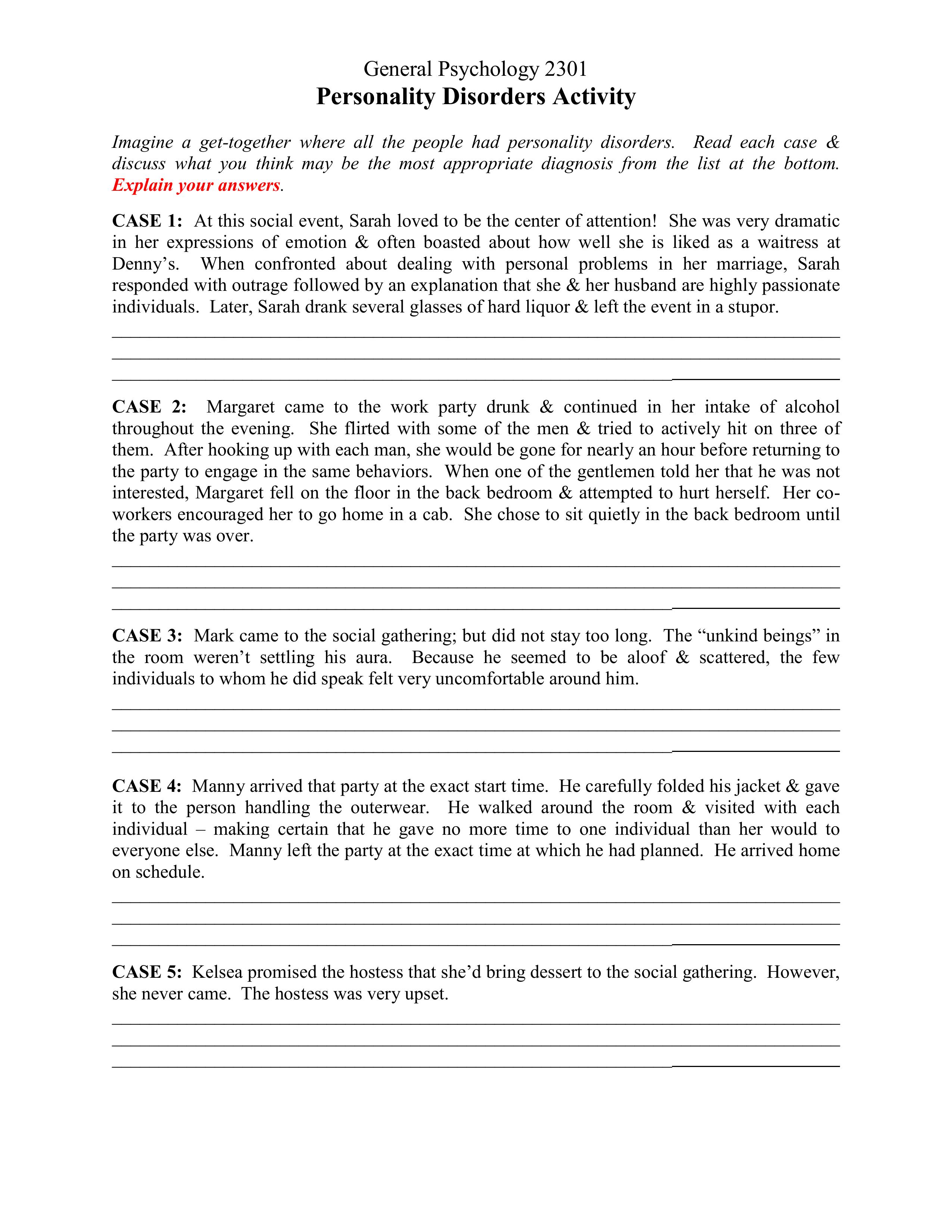 Solved General Psychology 2301Personality Disorders | Chegg.com