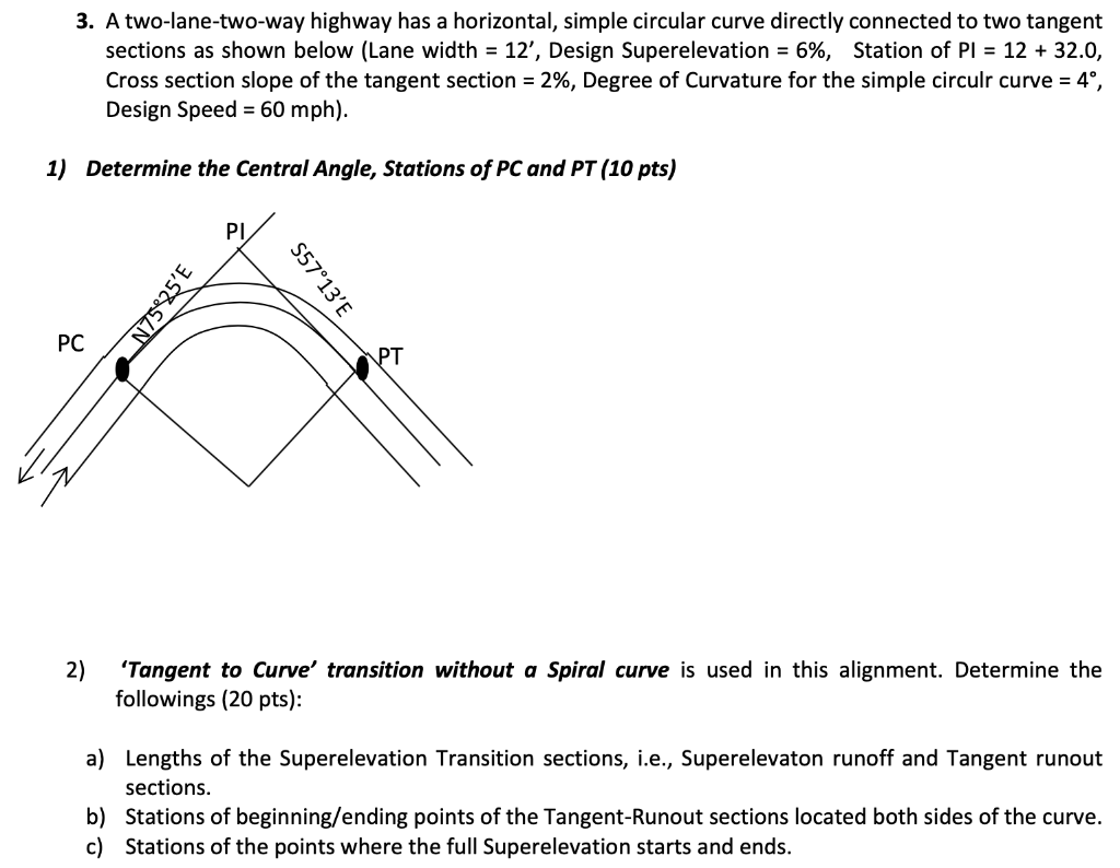 A two-lane-two-way highway has a horizontal, simple | Chegg.com