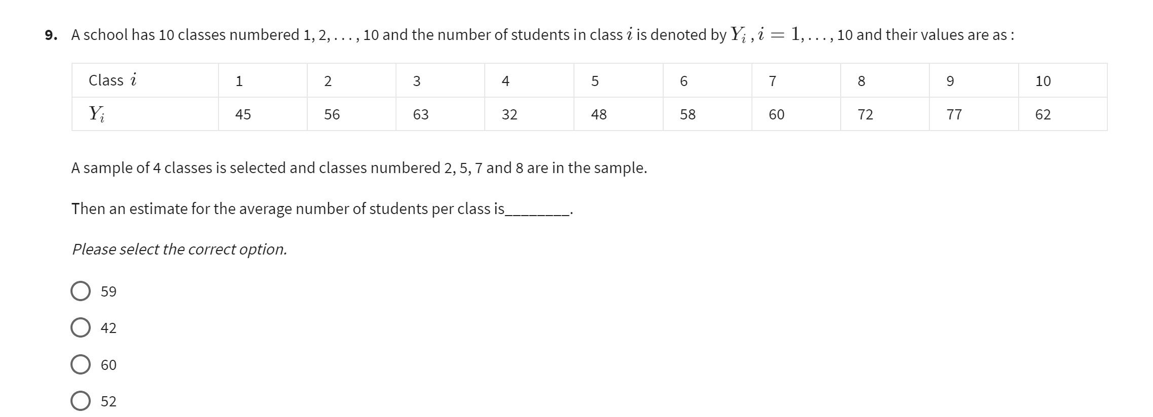 Solved A school has 10 classes numbered 1,2,dots,10 and the | Chegg.com