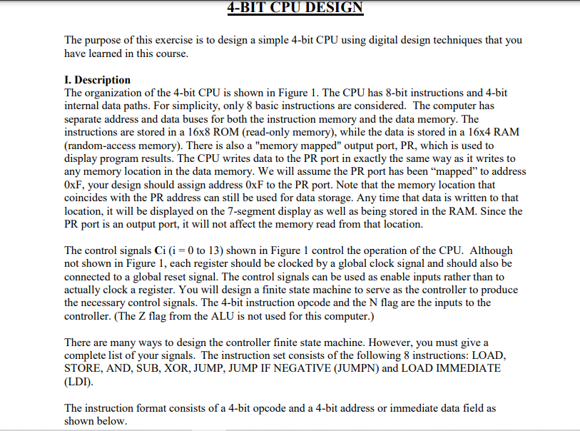4-BIT CPU DESIGN The purpose of this exercise is to | Chegg.com