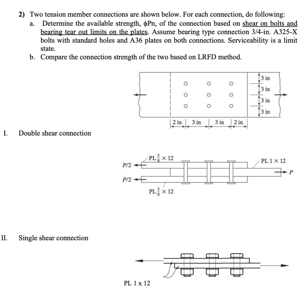 Solved 2) Two tension member connections are shown below. | Chegg.com