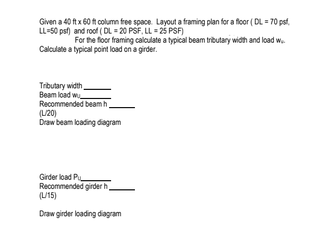 Solved Given a 40ft×60ft column free space. Layout a framing | Chegg.com