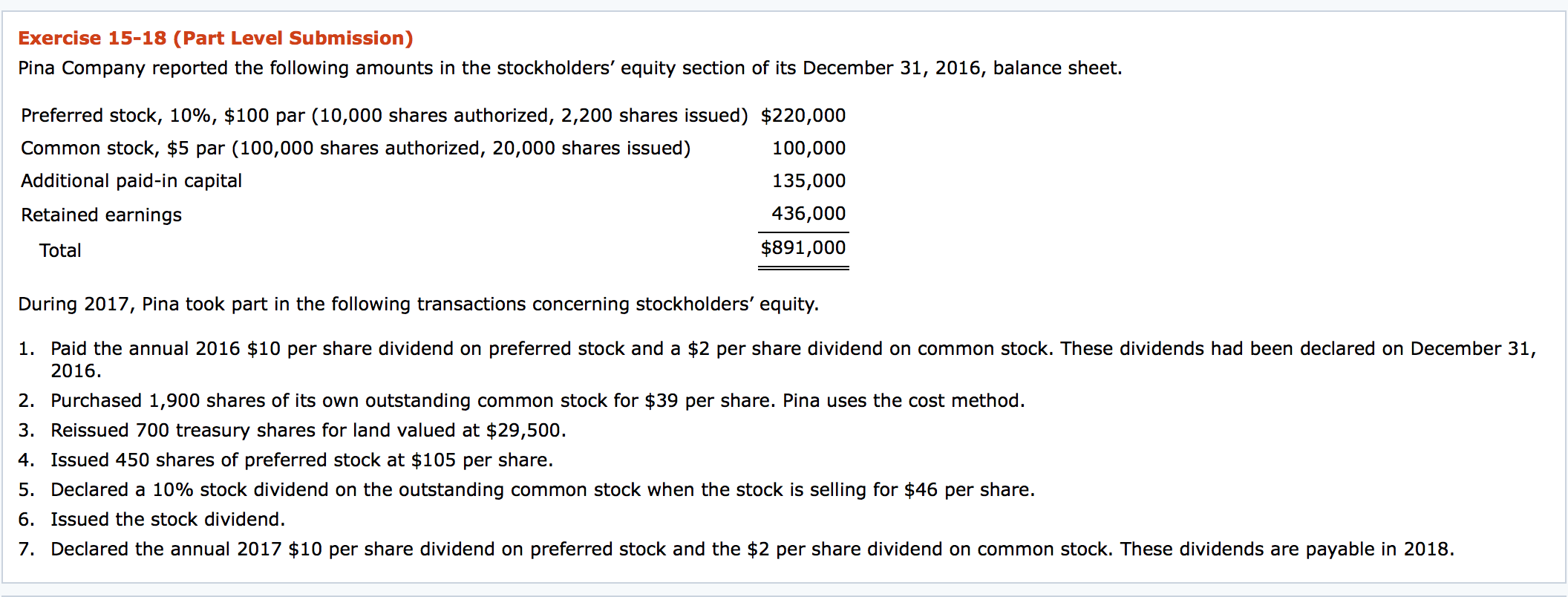 Solved Exercise 15-18 (Part Level Submission) Pina Company | Chegg.com