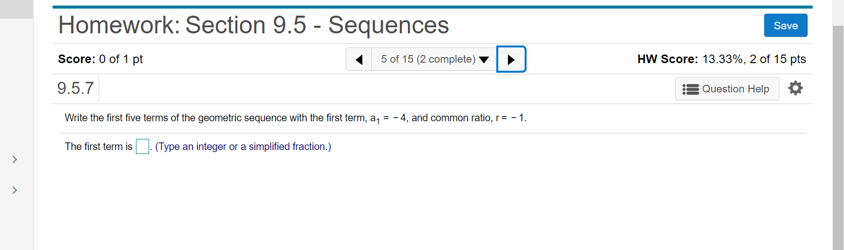 Solved Homework Section 9 5 Sequences Save Score 0 Of 1
