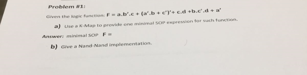 Solved Problem 1 Given The Logic Function F Abc Ab 4656
