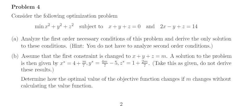 Solved Problem 4Consider the following optimization | Chegg.com