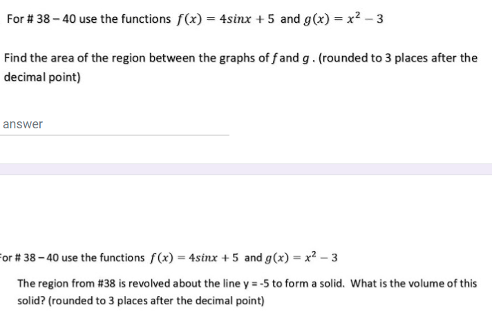Solved For #38 - 40 use the functions f(x) = 4sinx + 5 and | Chegg.com