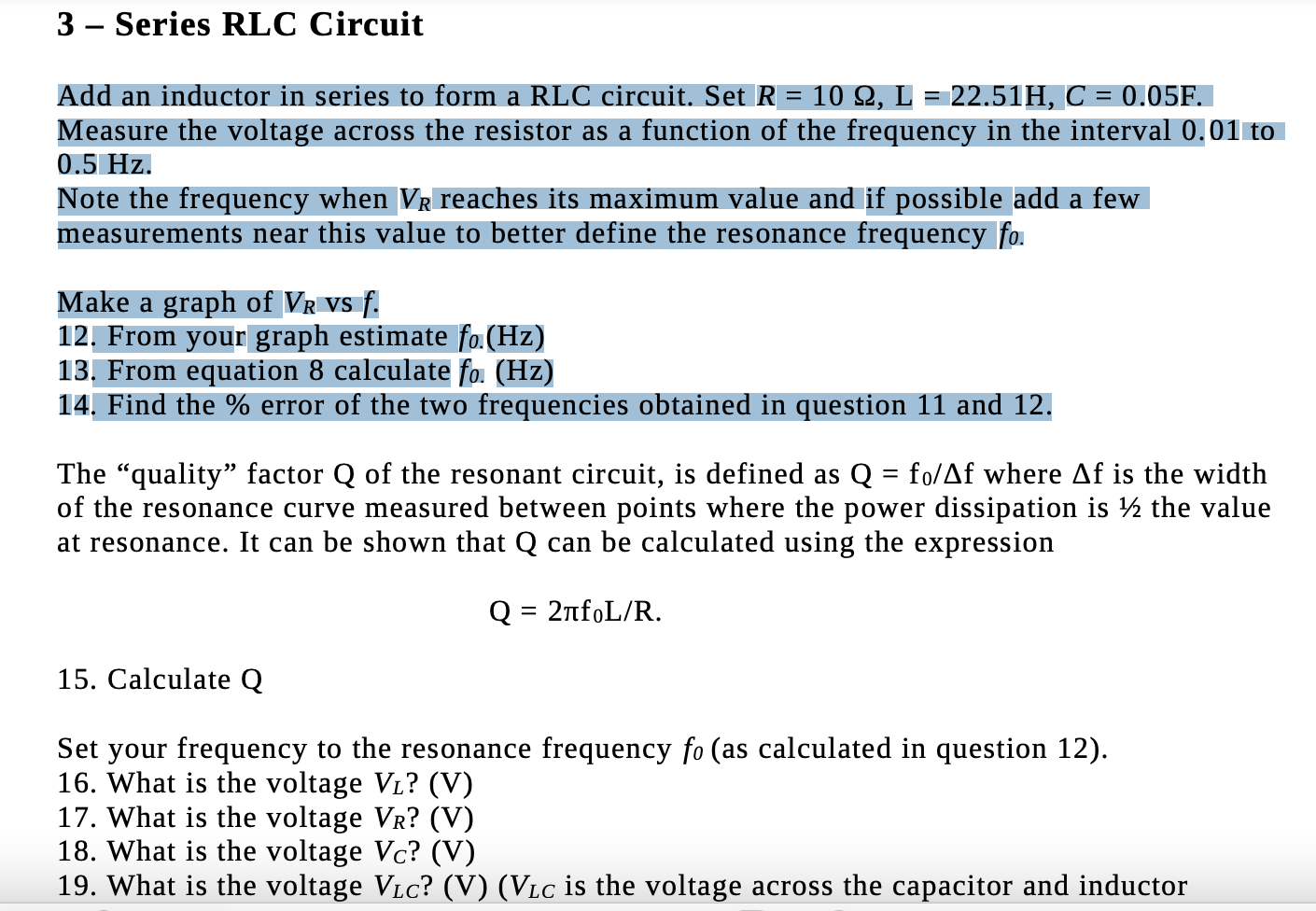 3 - Series RLC Circuit = = Add an inductor in series | Chegg.com