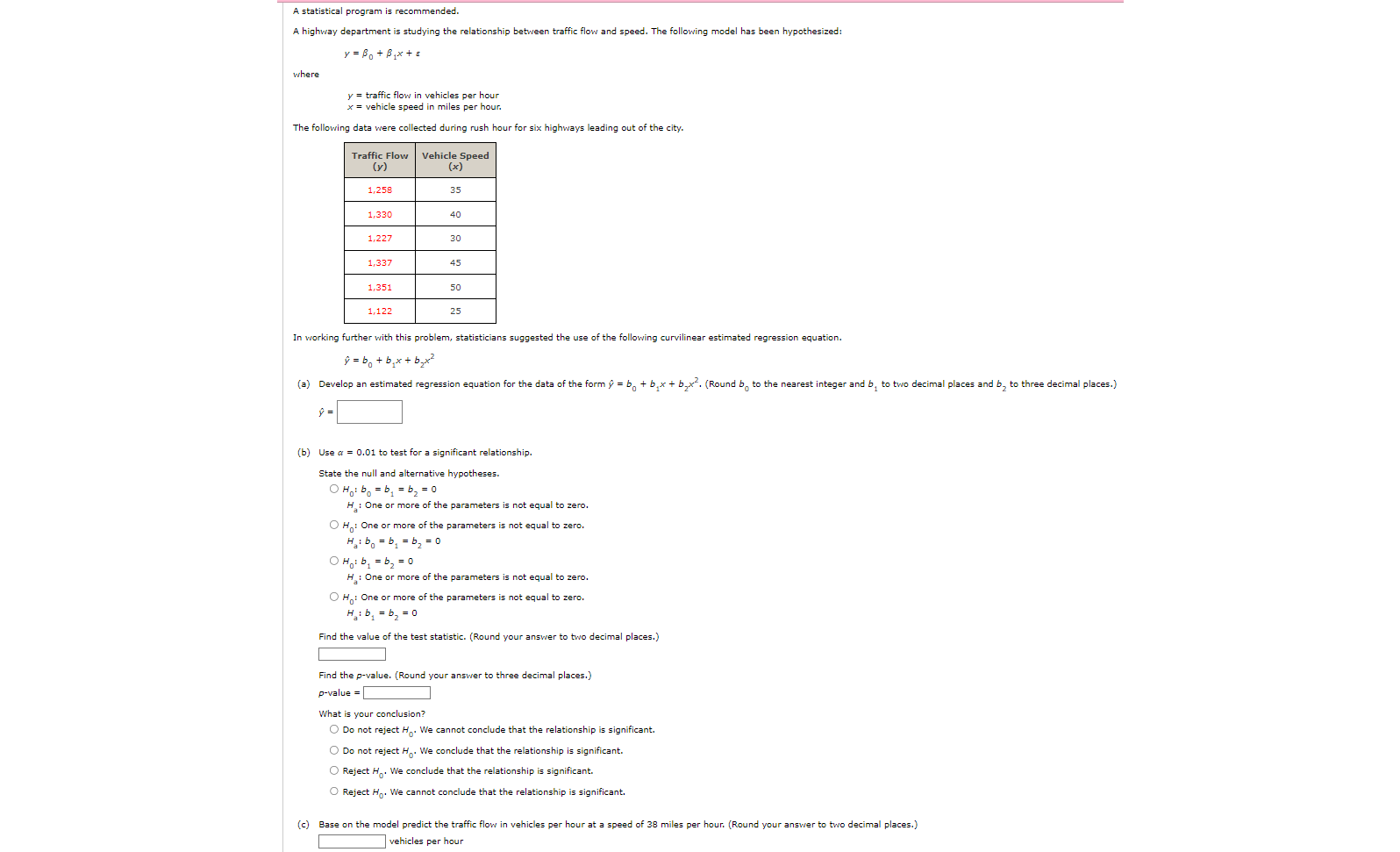 Solved A highway department is studying the relationship | Chegg.com